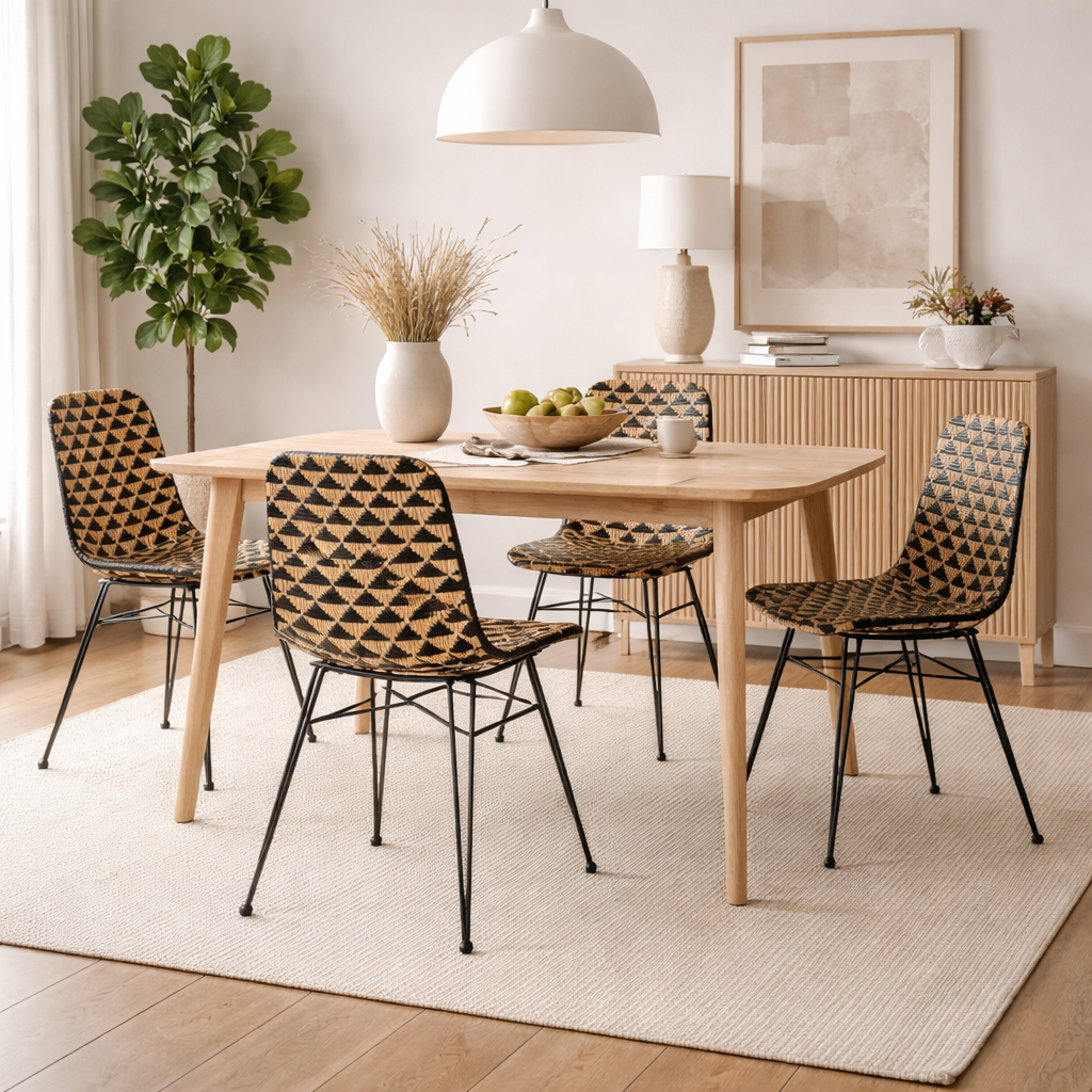 Bohemian Geometric Rattan Dining Chair - Lightweight Hand-Woven Rattan ...