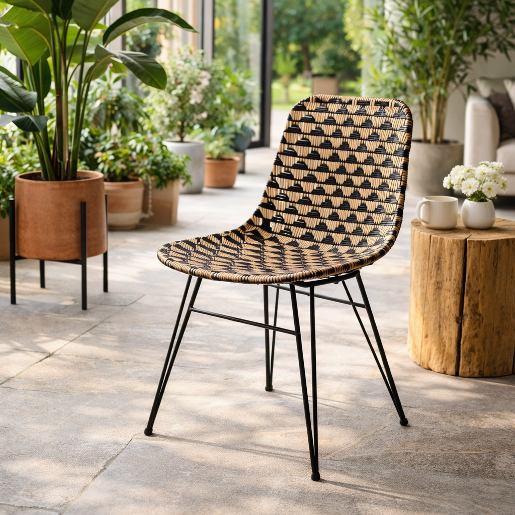 Bohemian Geometric Rattan Dining Chair - Lightweight Hand-Woven Rattan ...