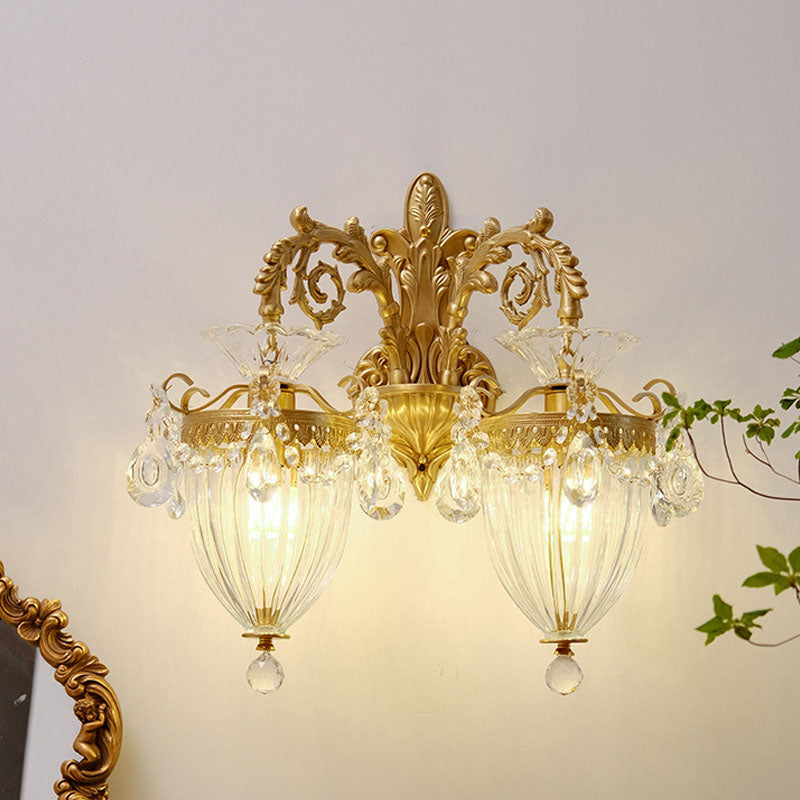 Traditional French Court Lantern Brass Crystal 1/2 Light Wall Sconce L ...
