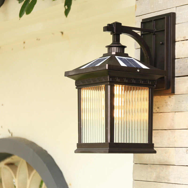 Solar Outdoor Square Cage LED Waterproof Patio Wall Sconce Lamp ...