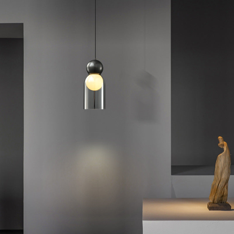Modern Light Luxury Glass Column Copper Ball 1-Light Pendant Light ...