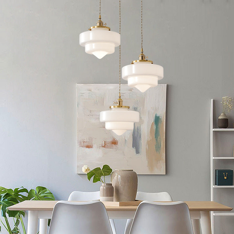 Modern Minimalist White Jade Glass Round Jar Brass 1/3 Island Light Ch ...
