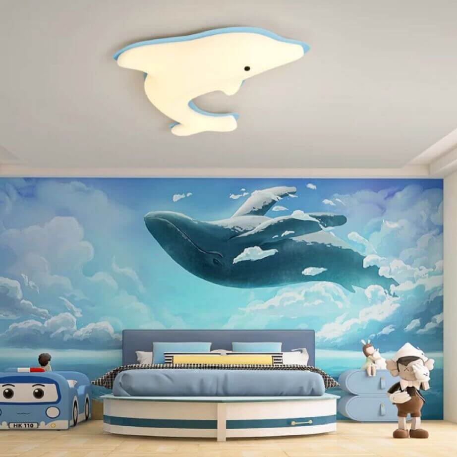 Nordic Cartoon Dolphin Iron PE LED Kids Flush Mount Ceiling Light ...