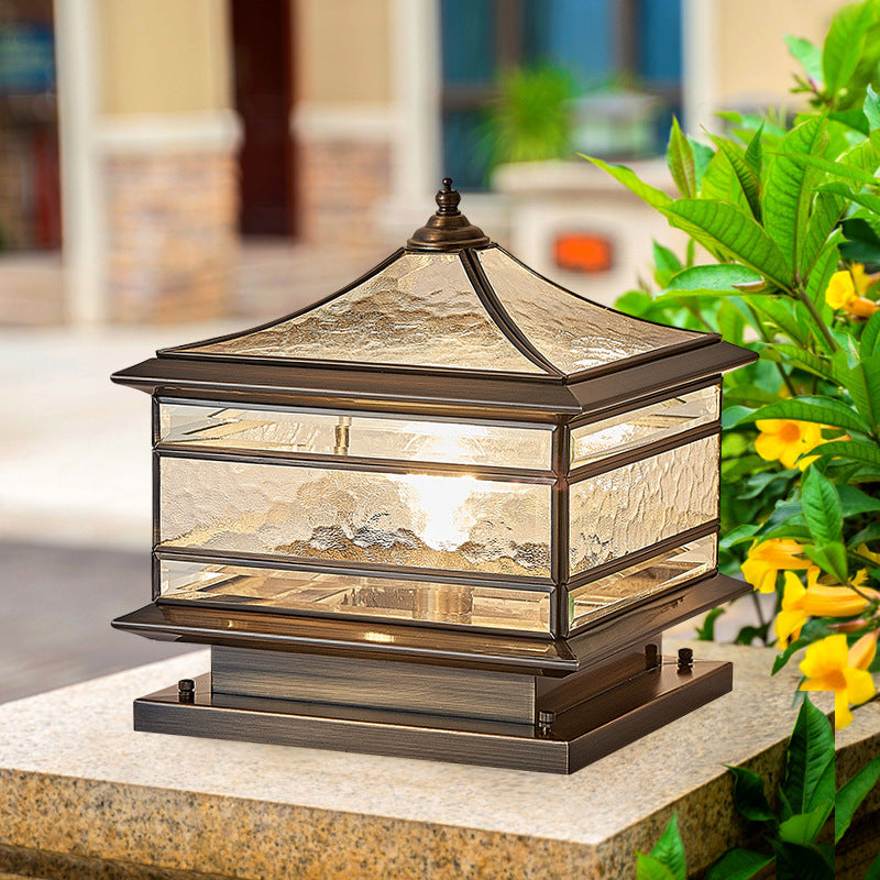 European Outdoor Brass Glass Square 1/2 Light Waterproof Pillar Landsc ...