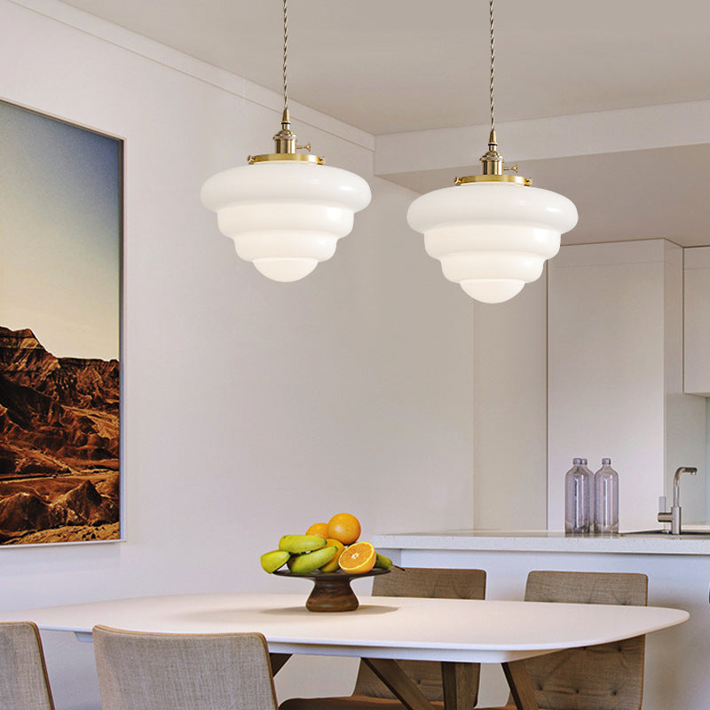 Modern Minimalist White Jade Glass Round Jar Brass 1/3 Island Light Ch ...