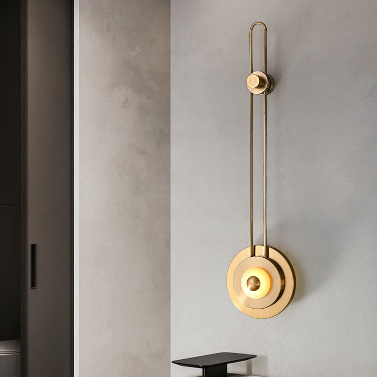 Contemporary Luxury Jade Stone Iron Gold Finish Round Frame LED Wall S ...