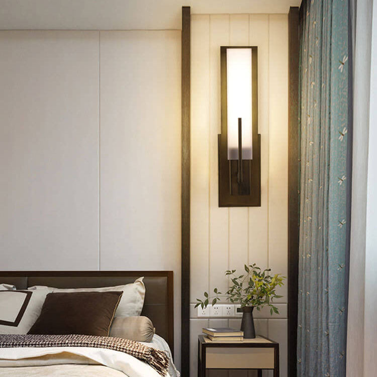 Chinese Retro Wrought Iron Frame Cuboid Acrylic LED Wall Sconce Lamp ...