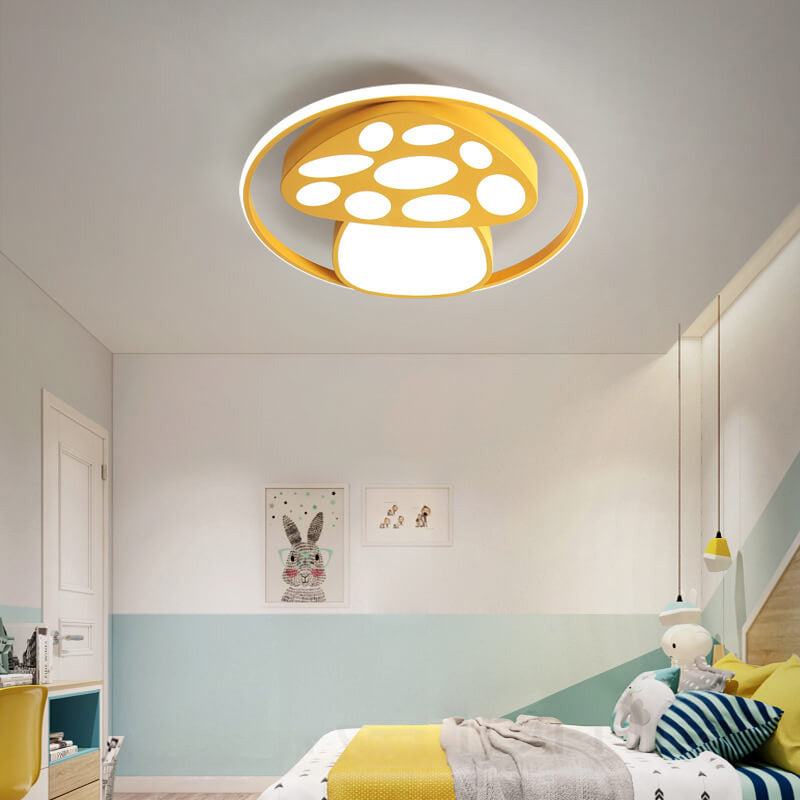 Modern Cartoon Mushroom Circle LED Kids Flush Mount Ceiling Light ...