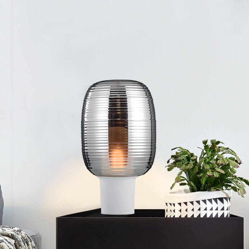 Modern Minimalist Striped Oval Glass 1-Light Table Lamp – BulbSquare