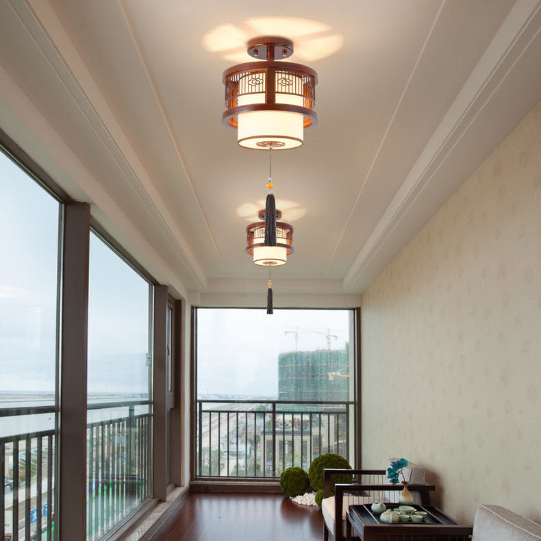 Traditional Chinese Solid Wooden Fabric Lantern Shade 1/3-Light Chande ...