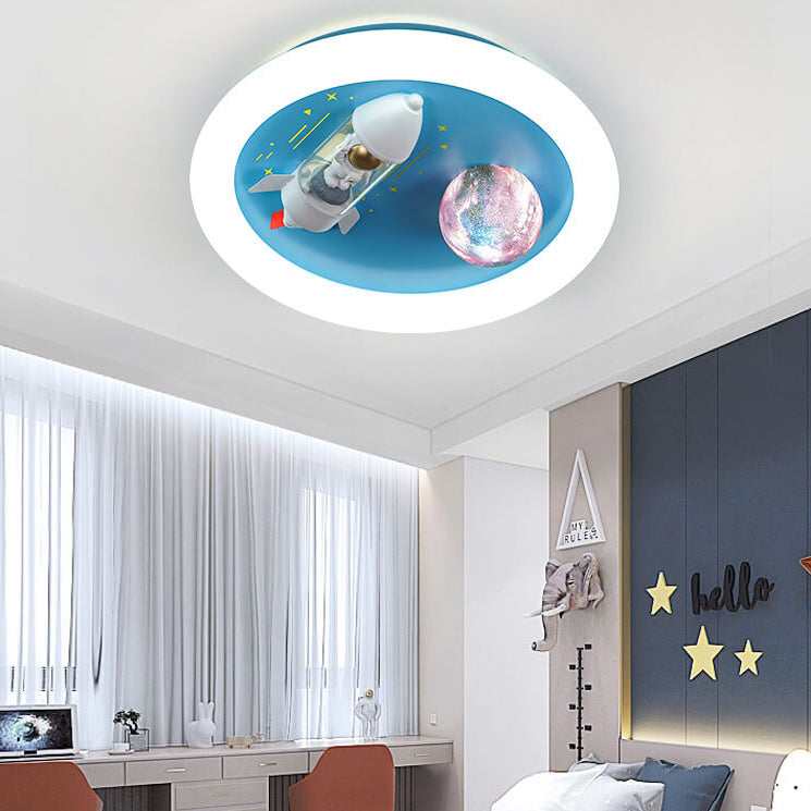 Modern Cartoon Spaceship Planet LED Kids Flush Mount Ceiling Light ...