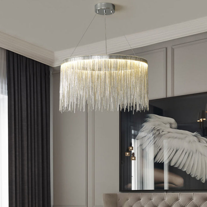 Contemporary Creative Round Tassel Aluminum LED Pendant Light For Livi ...