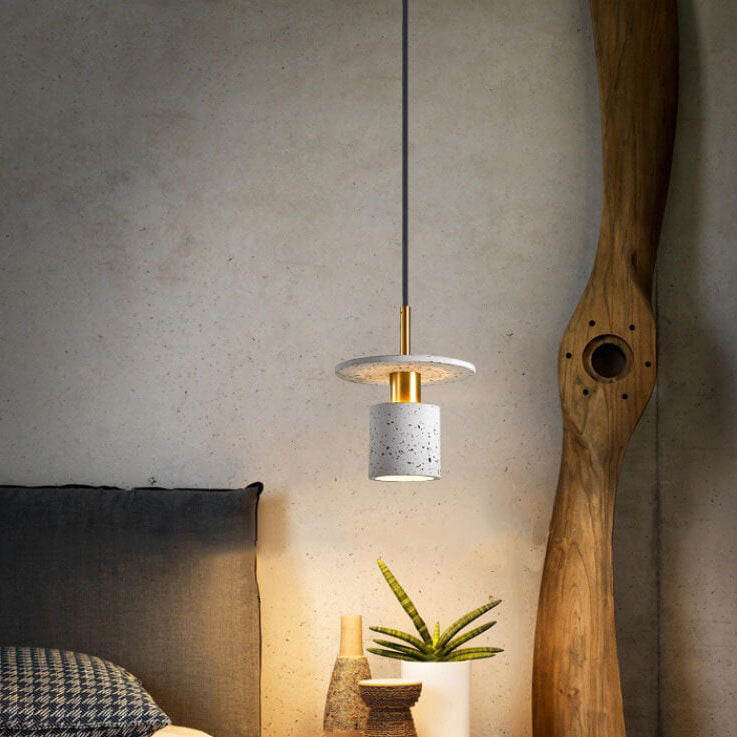 Industrial Minimalist Cement Cylinder Round 1-Light Pendant Light ...