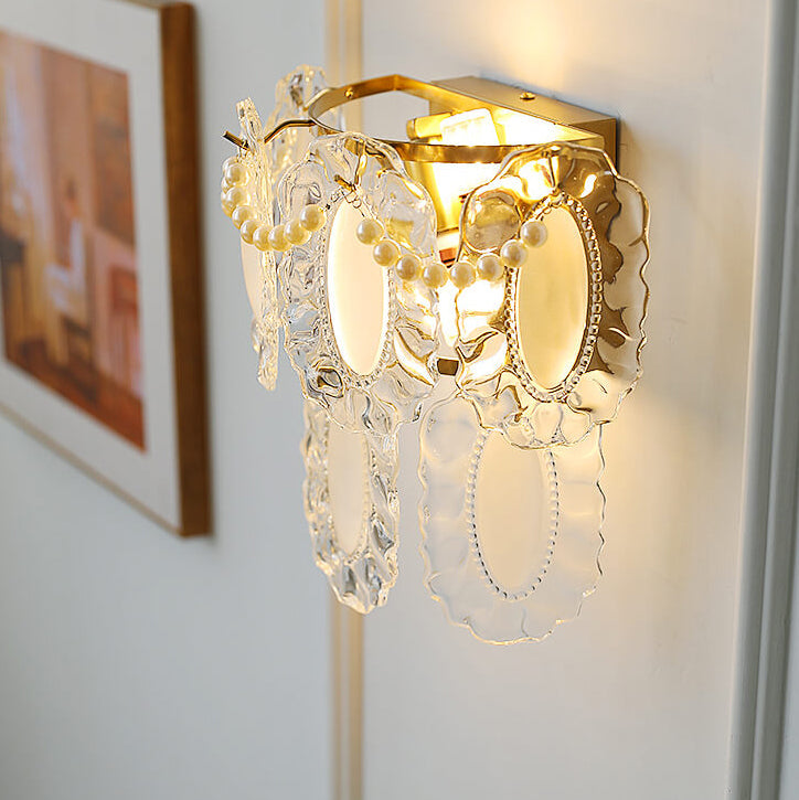Contemporary Luxury Gold Finish Frame Pearl Water Grain Glass Sheet 2 ...