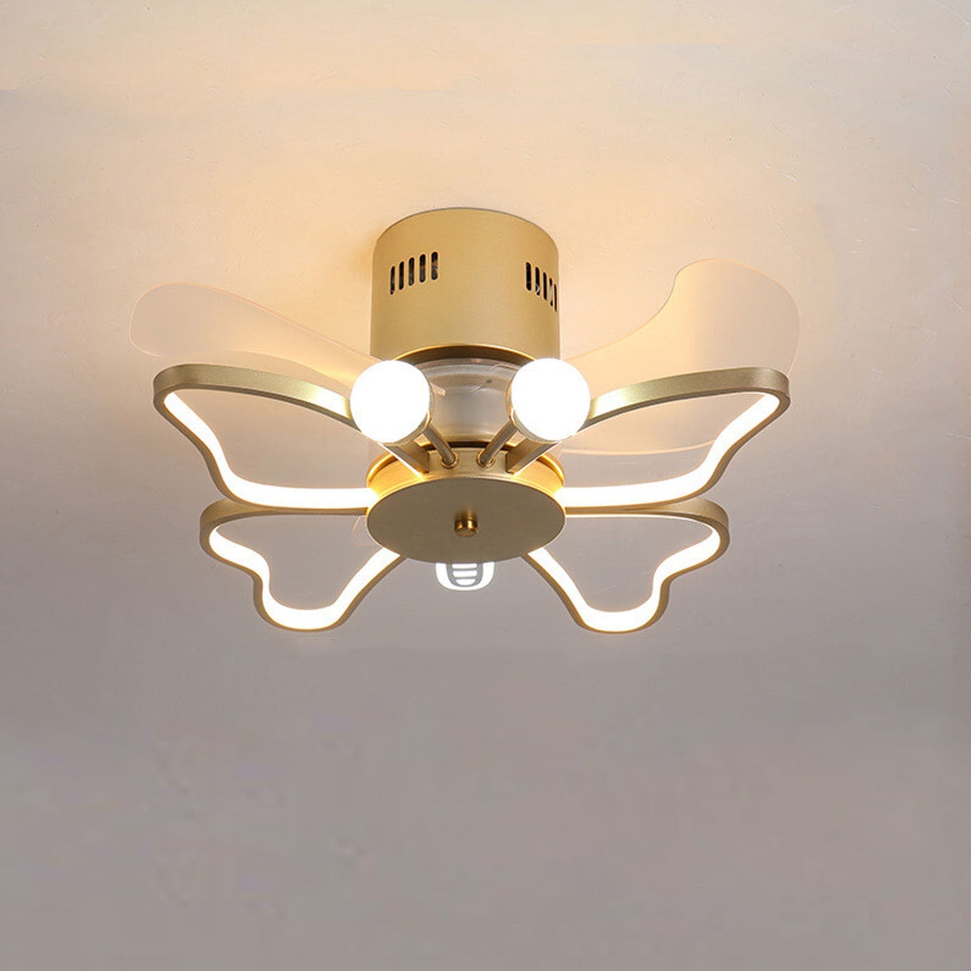 Nordic Creative Butterfly Shape LED Semi-Flush Mount Ceiling Fan Light ...