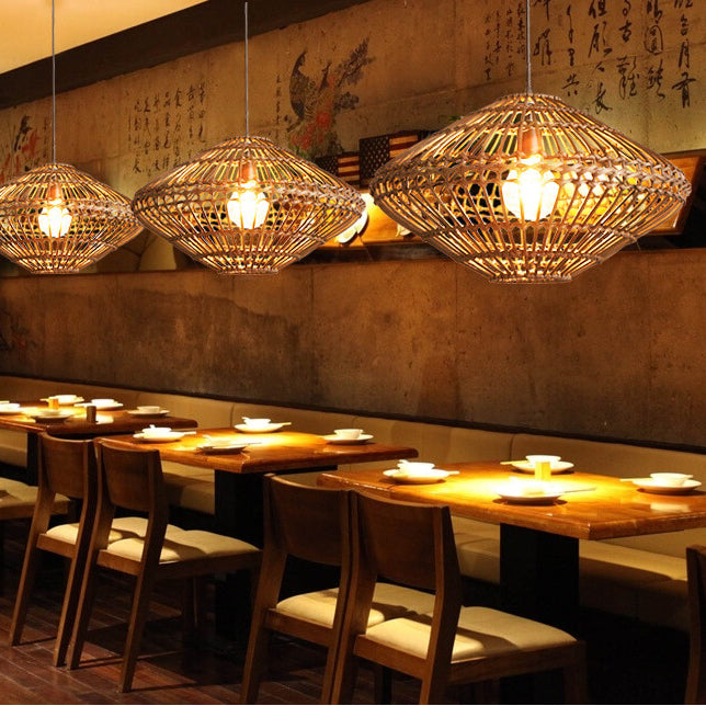 Modern Rattan Vintage Southeast Asian Style 1-Light Pendant Light ...