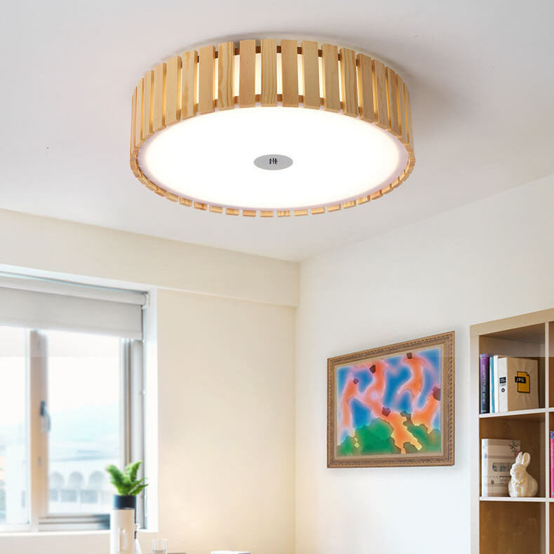 Modern Simple Wooden Cylindrical Flush Mount Ceiling Light – BulbSquare