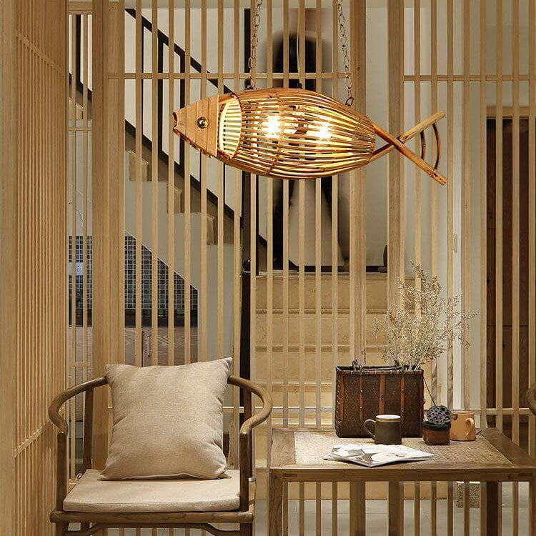 Vintage Bamboo Weaving Fish Shaped 1-Light Pendant Light – BulbSquare