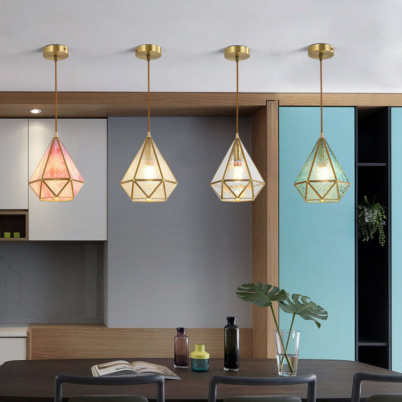 Modern Colorful Water-grain Glass 1-Light Diamond Shaped Pendant Light ...