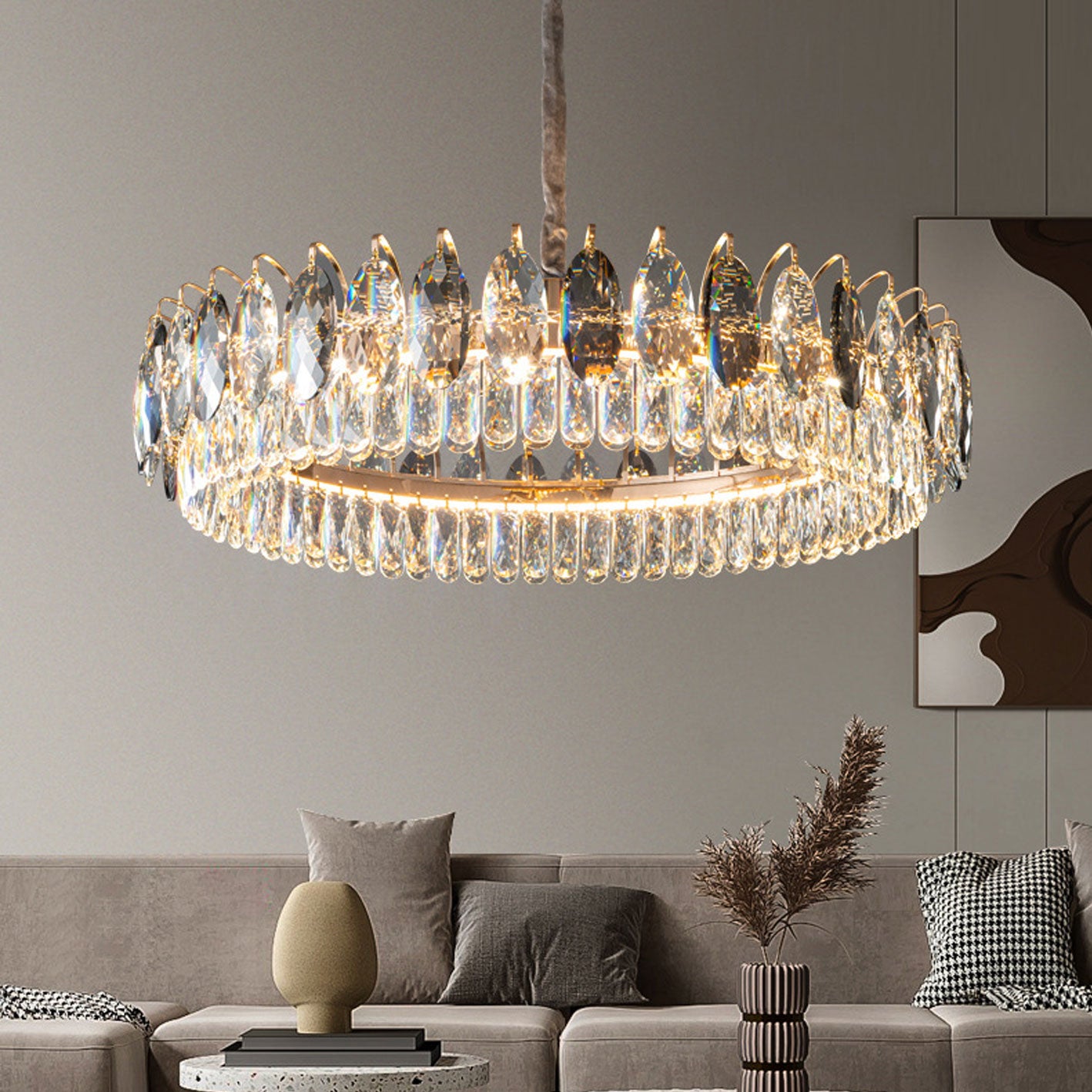 European Light Luxury Round Crystal LED Chandelier – BulbSquare