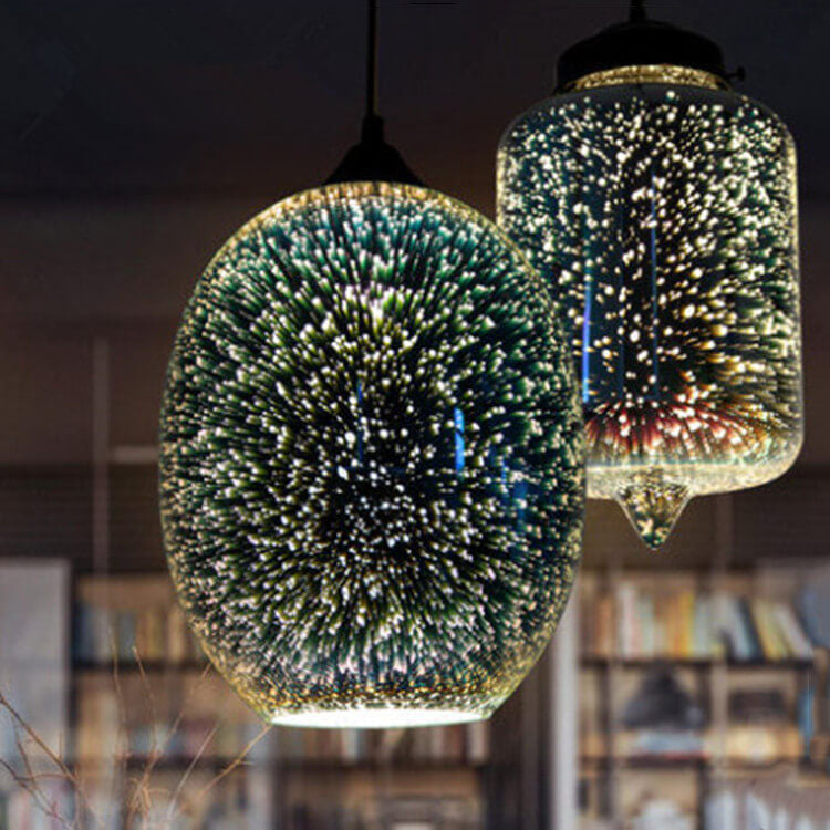 Modern Creative 3D Stained Fireworks Glass Jar 1-Light Pendant Light ...