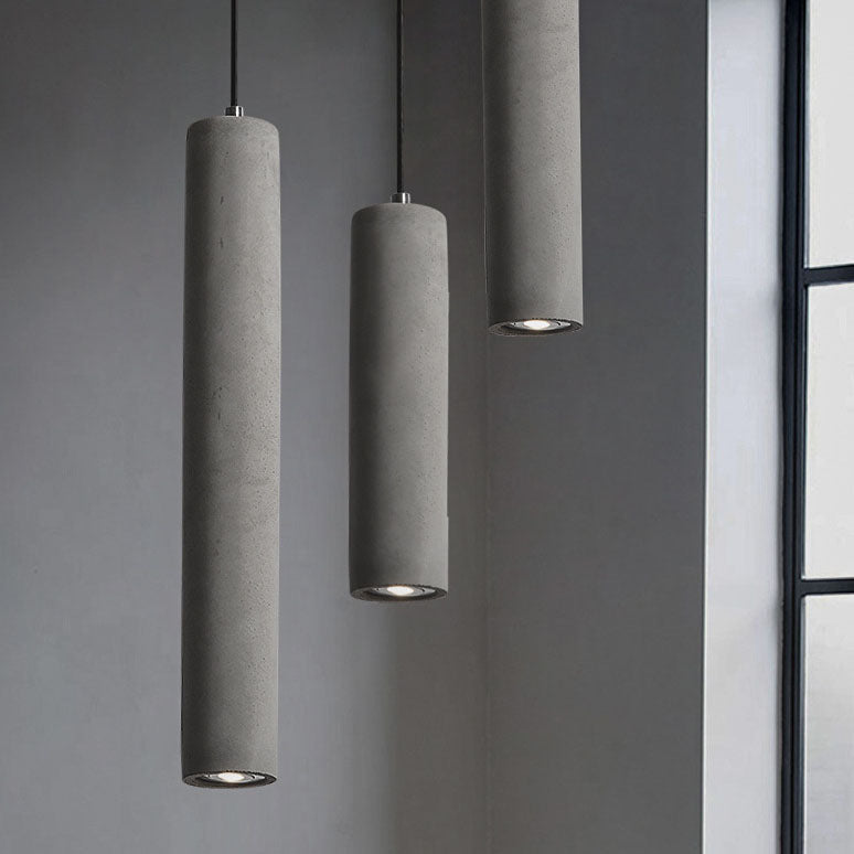 Contemporary Industrial Cylindrical Rough Texture Cement 1-Light Penda ...