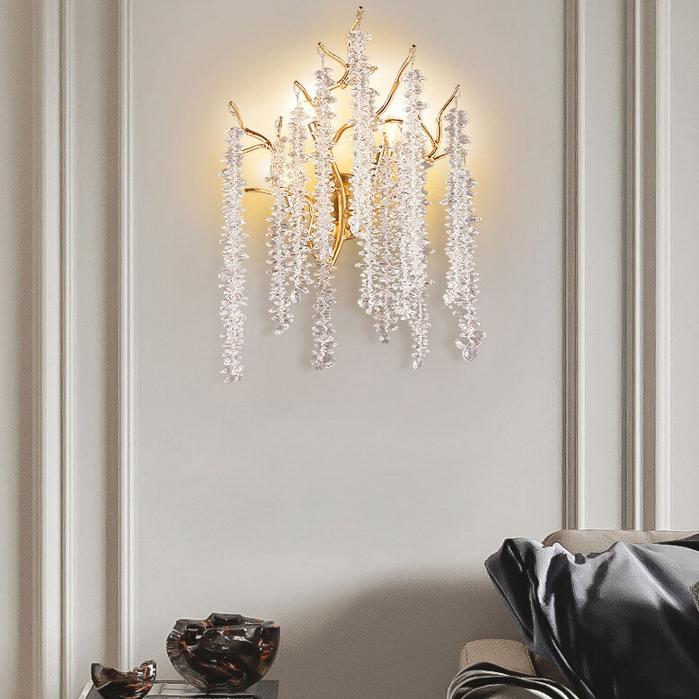 Modern Light Luxury Tree Branch Crystal 3-Light Wall Sconce Lamp ...