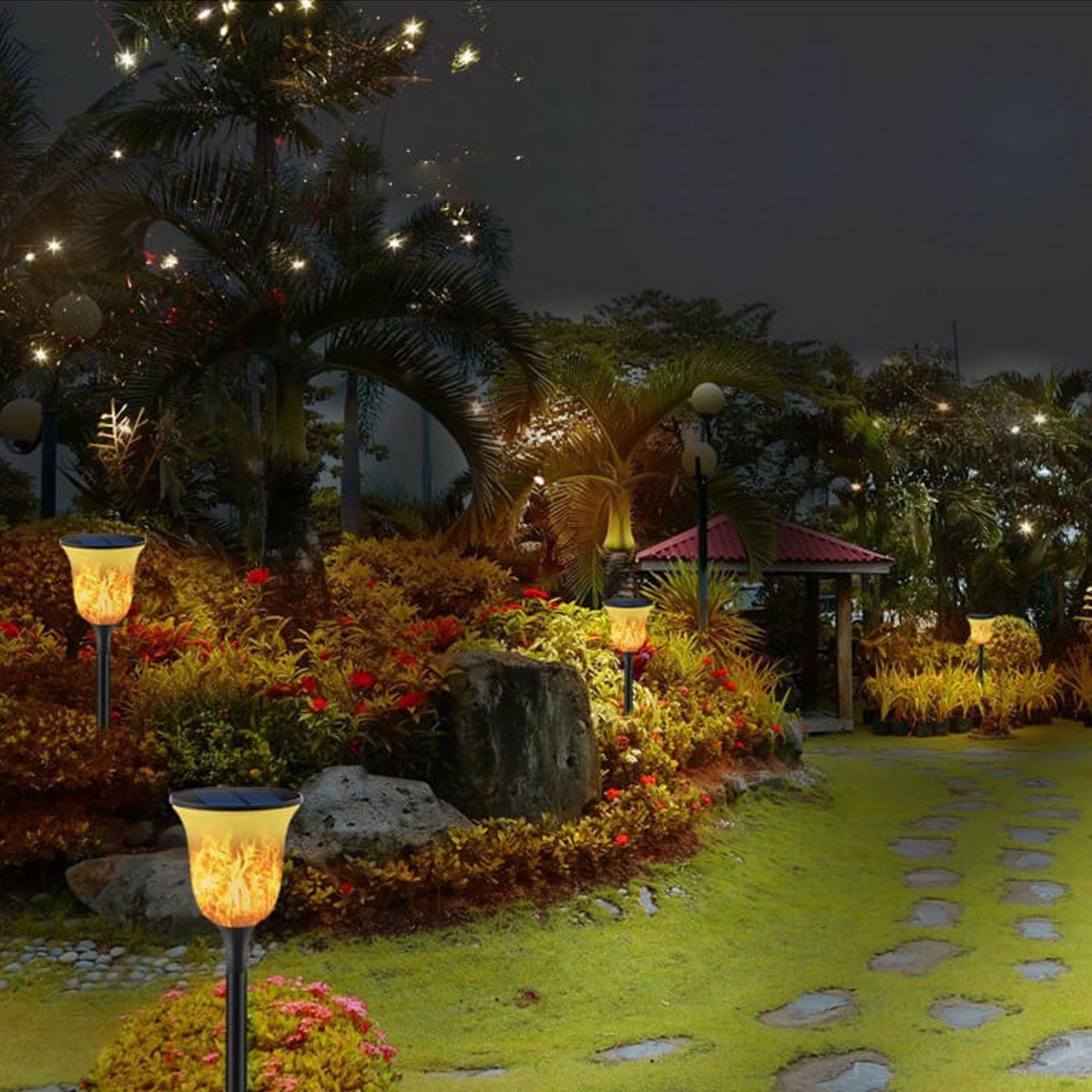 Solar Outdoor Flame Torch Light Lawn Insert Ground Garden Landscape Li ...